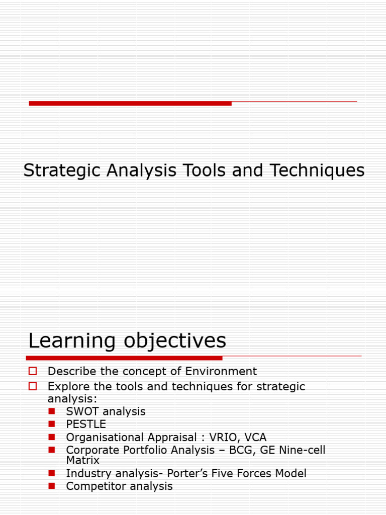 Strategic Analysis Tools Guide | PDF | Strategic Management | Swot Analysis