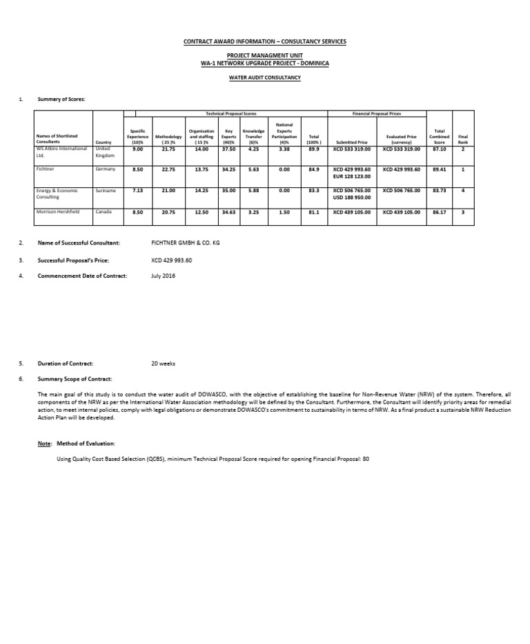 Water Audit Consultancy Awarded to Fichtner | PDF | Consultant | Business