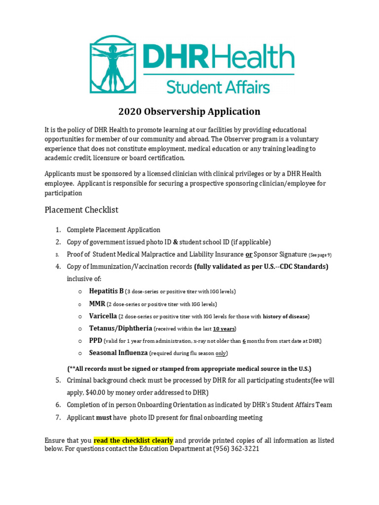 2020-Observership Application | PDF | Confidentiality | Medical Record