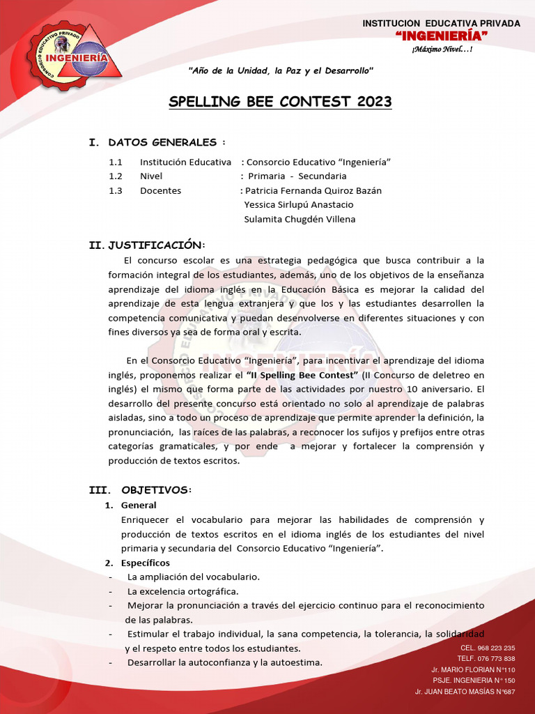 Concurso Spelling Bee 2023 | PDF | Aprendizaje | Enseñando