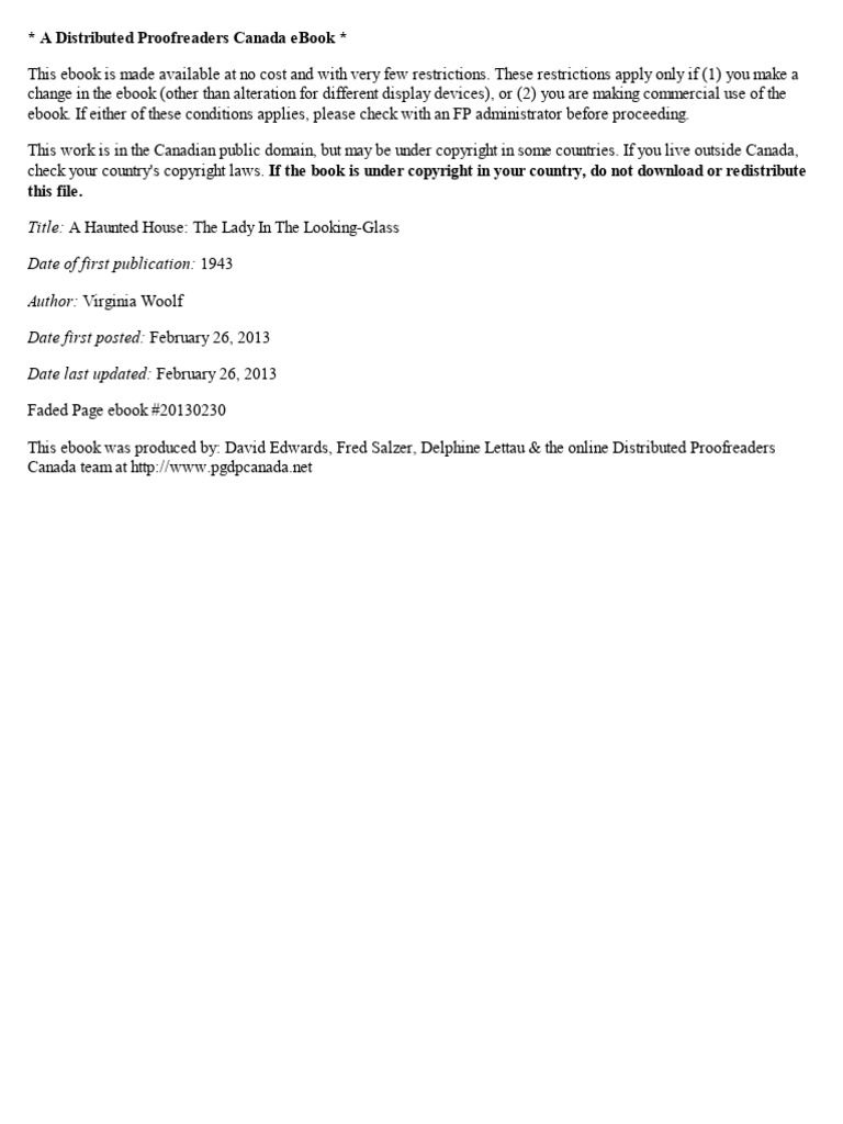 The Lady in the Looking-Glass: A Reflection | PDF | General Fiction