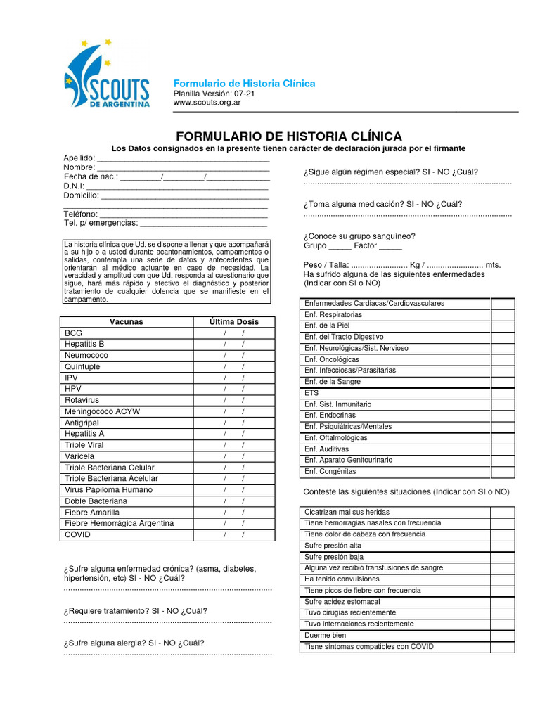 Formulario Historia Clinica | Descargar gratis PDF | Medicina CLINICA ...