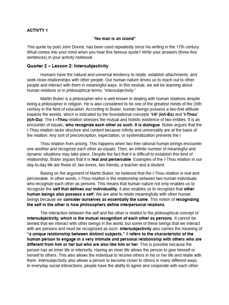 Lesson 2 Intersubjectivity | PDF | Conversation | Interpersonal Relationships