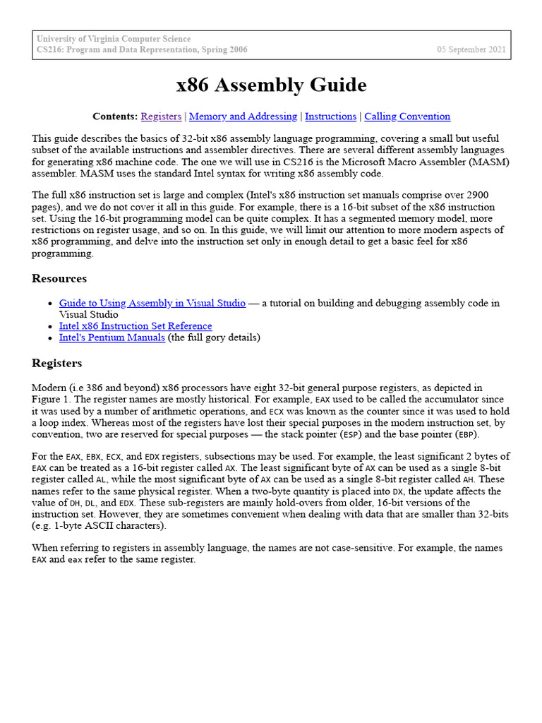 Guide To x86 Assembly 2021 | PDF | Assembly Language | Pointer ...