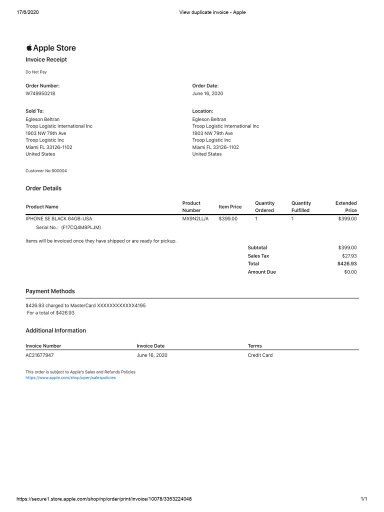 View Duplicate Invoice Apple Iphone | PDF | Invoice | Receipt