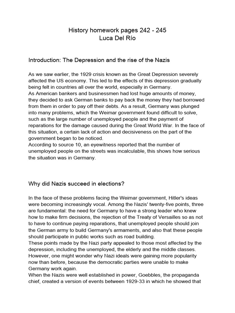 History Homework Pages 242 - 245 | PDF | Weimar Republic | Adolf Hitler