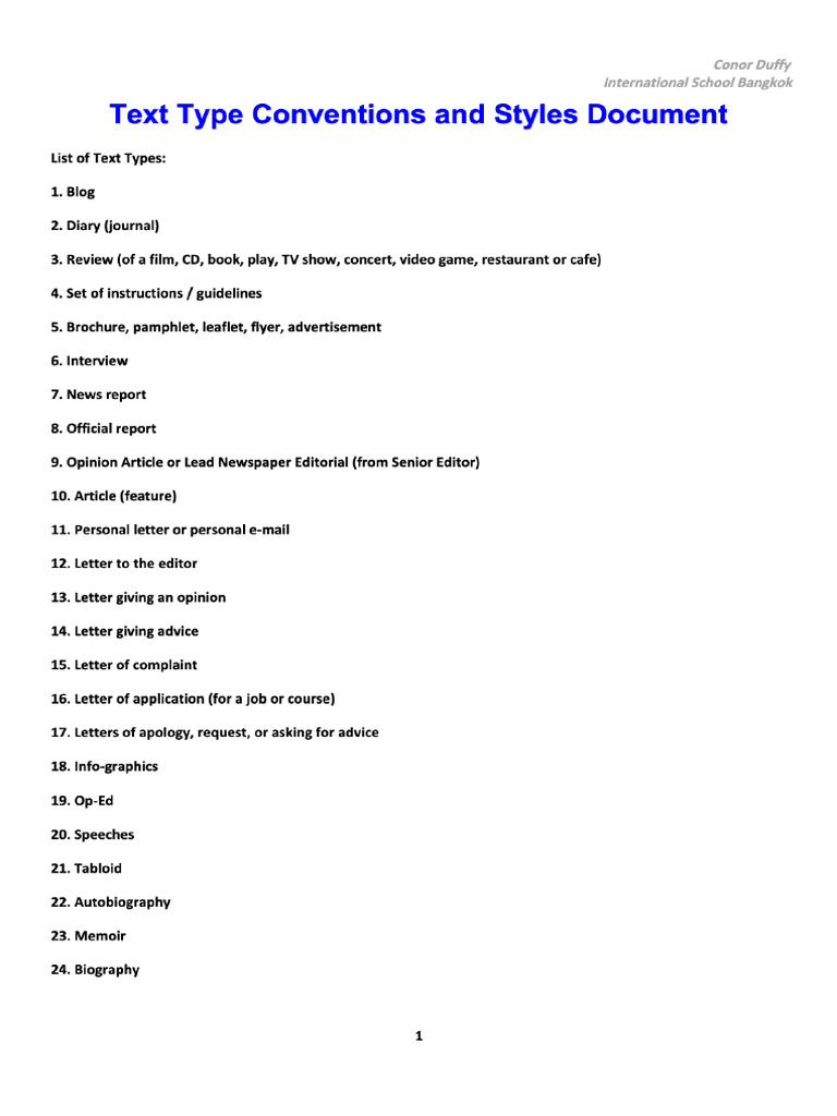 IB English Text Type Conventions | PDF IB English Text Type Conventions | PDF