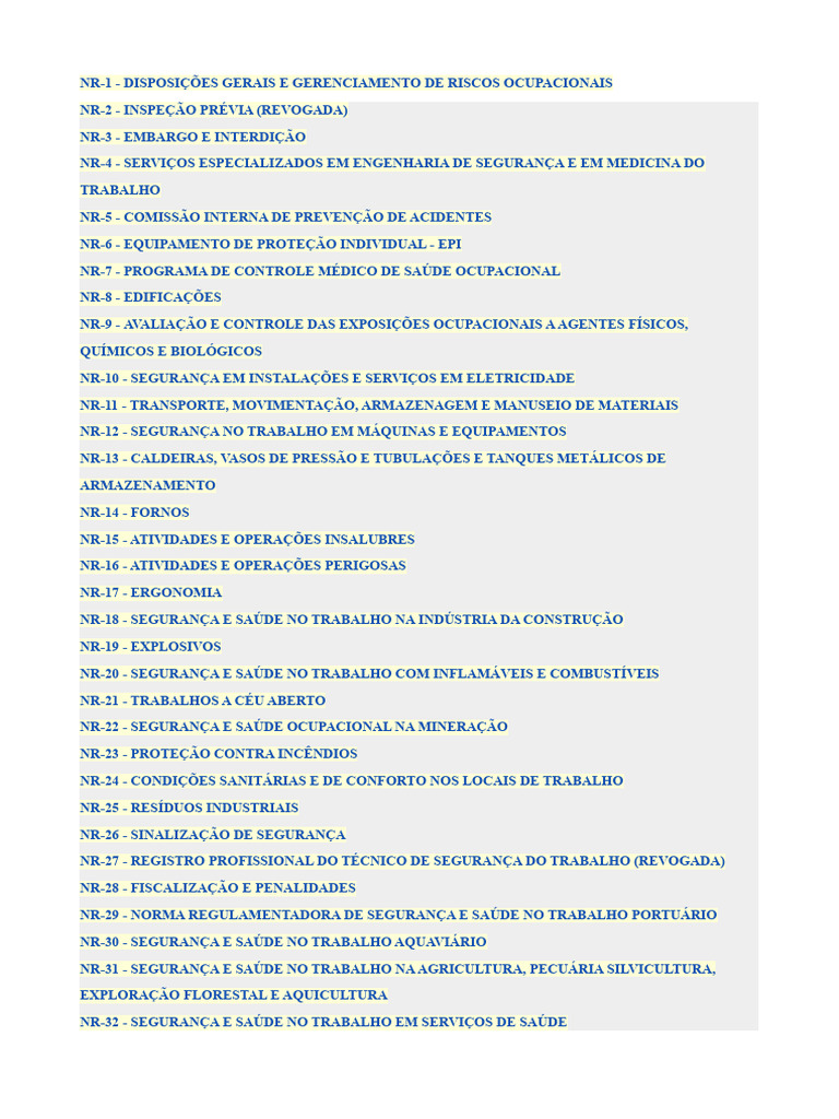 Nrs | PDF | Fatores humanos e Ergonomia | Segurança e saúde ocupacional
