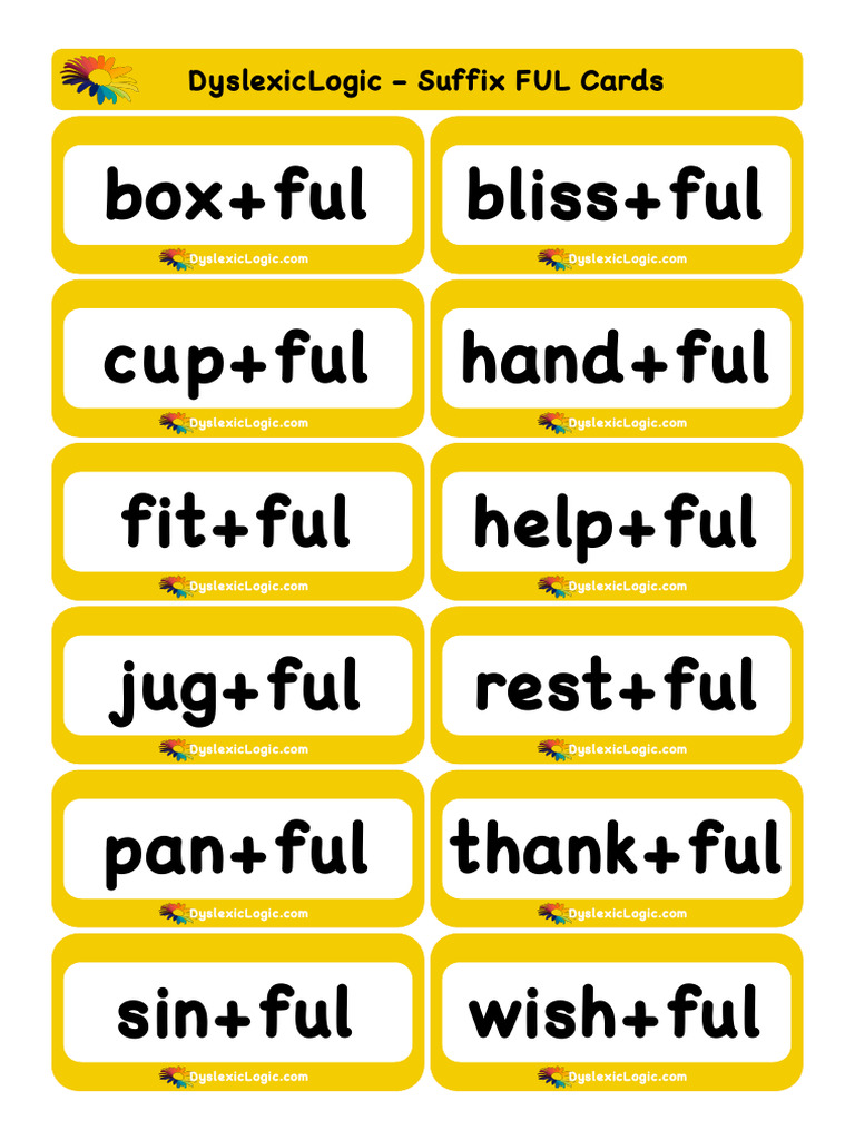 Suffix FUL Cards for Dyslexics | PDF | Social Science | Wellness