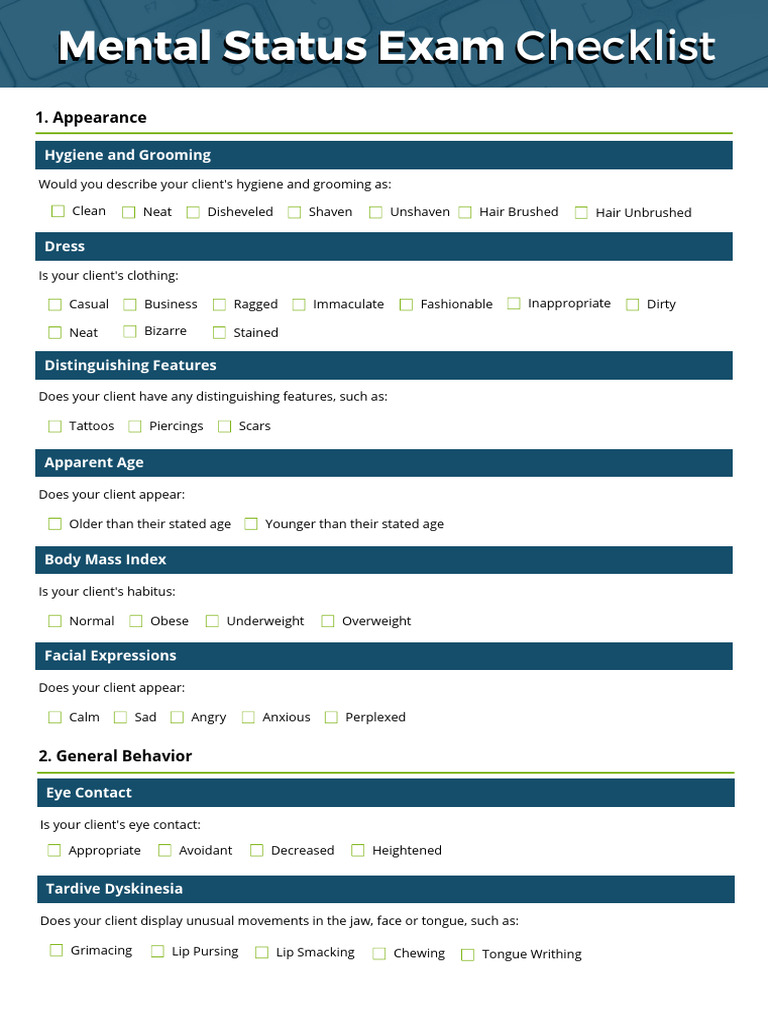Mental Status Exam Cheat Sheet | PDF | Affect (Psychology) | Mental Health