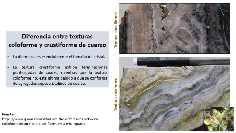 Textura Coloforme y Crustiforme - Diferencias | PDF