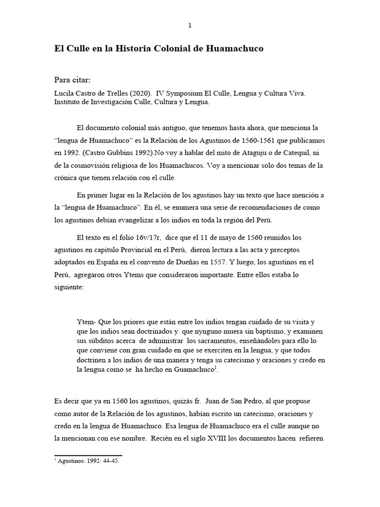 El Culle en La Historia Colonial de Huam | PDF | Imperio Inca ...