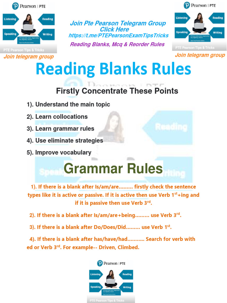 Reading Blanks Rules, Reorder & MCQ Rules For 90 Marks 1 1 | PDF | Noun ...