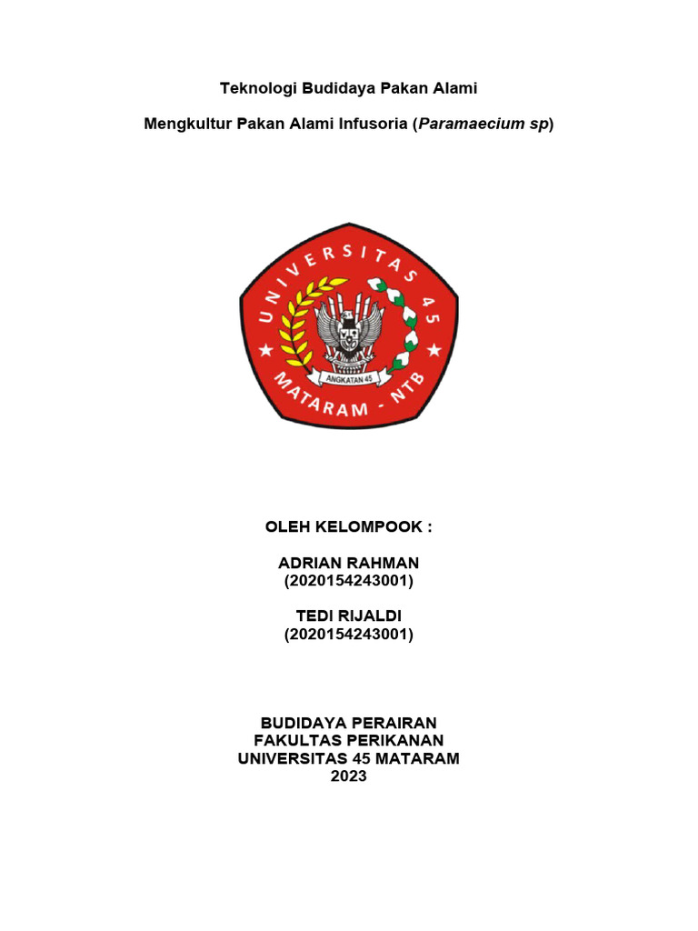 Laporan Praktikum Teknologi Budidaya Pakan Alami | PDF