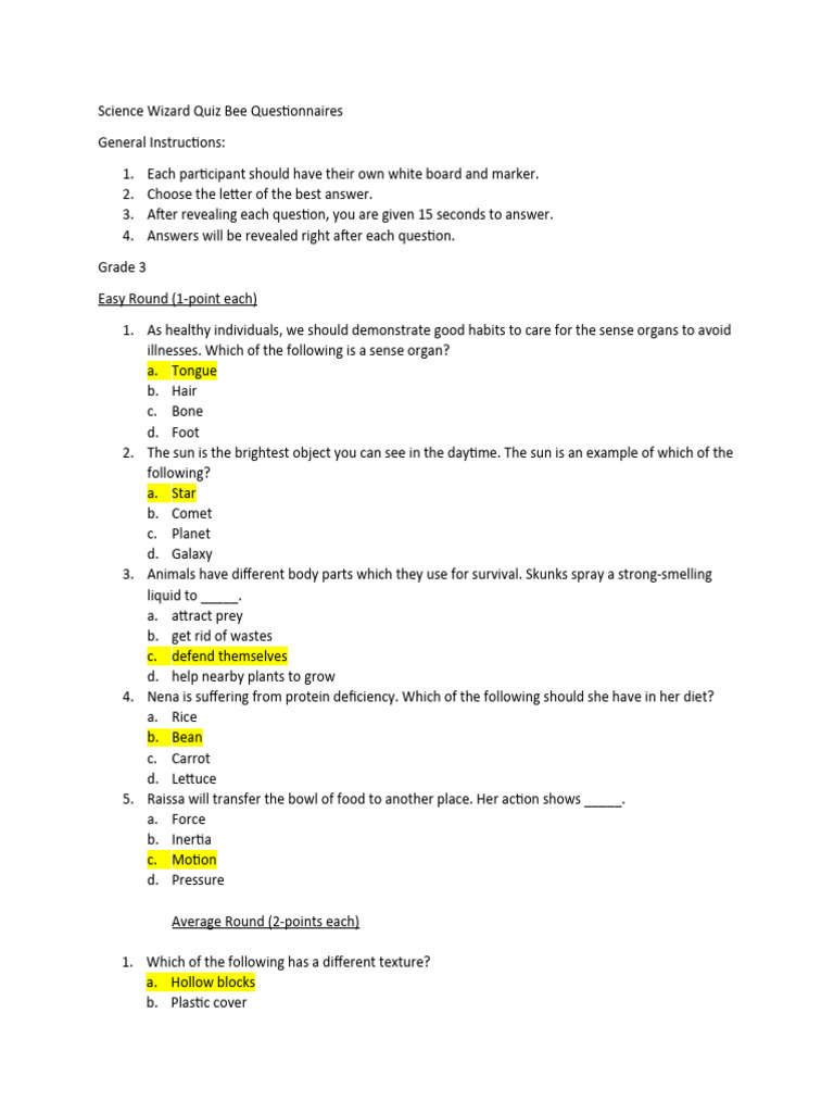 Science Wizard Quiz Bee Questionnaires | PDF | Water | Erosion