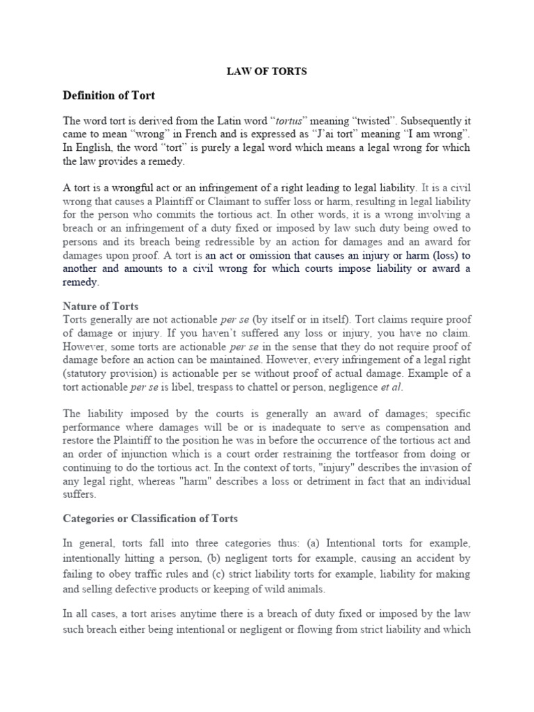Law of Torts I | Download Free PDF | Tort | Damages