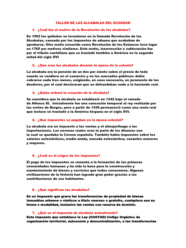 Taller de Las Alcabalas Del Ecuador | PDF | Impuestos | Economias