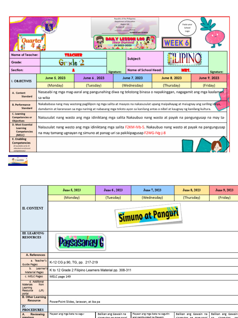 q4.Dll - New Normal - Grade2.week6 | PDF | Teachers | Learning