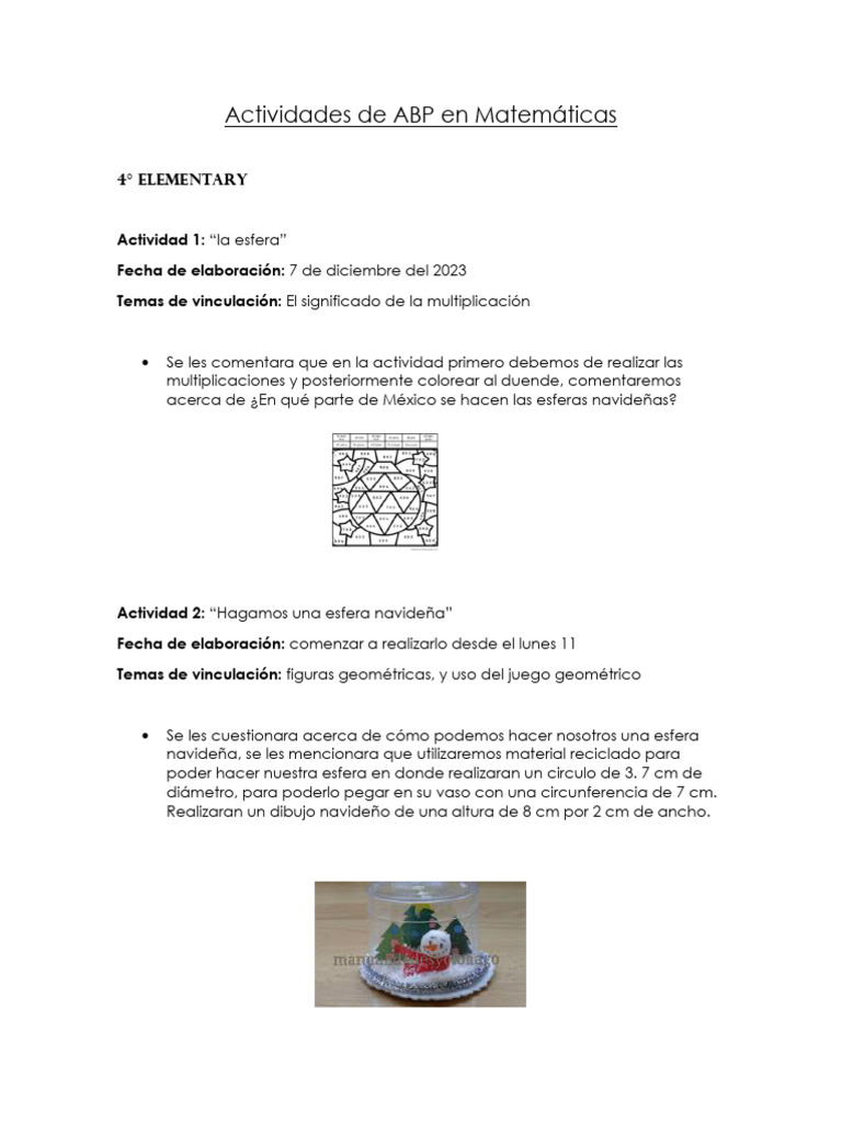Actividades de ABP 4° Matemáticas | PDF