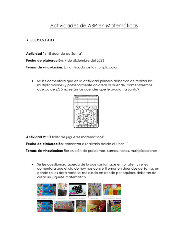 Actividades de ABP 3° Matemáticas | PDF | Hogar, jardinería y bricolaje | Arte