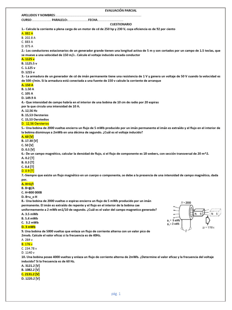 BANCO DE PREGUNTAS 5TO Con Respuestas | PDF | Corriente eléctrica | Inductor