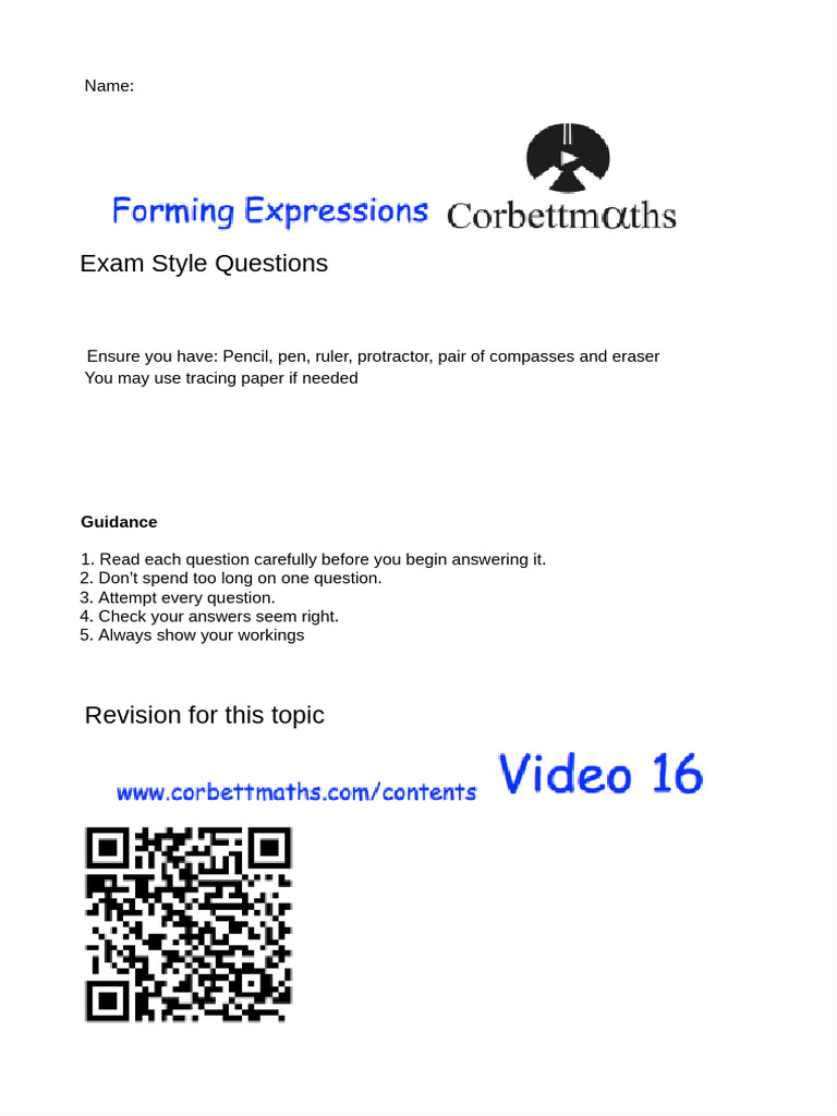 Exam Style Questions: Guidance | PDF