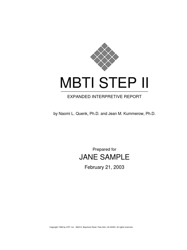 Mbti Step Ii: Jane Sample | PDF | Personality Type | Extraversion And ...