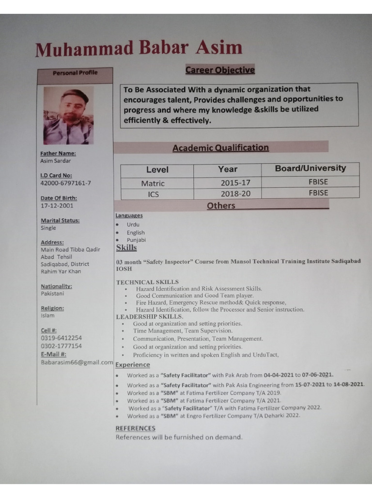 Babar Asim CV | PDF