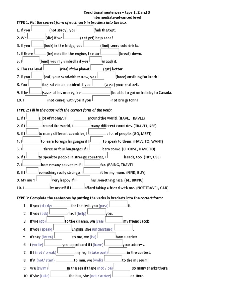 Conditional Sentences Intermediate-Advanced | PDF