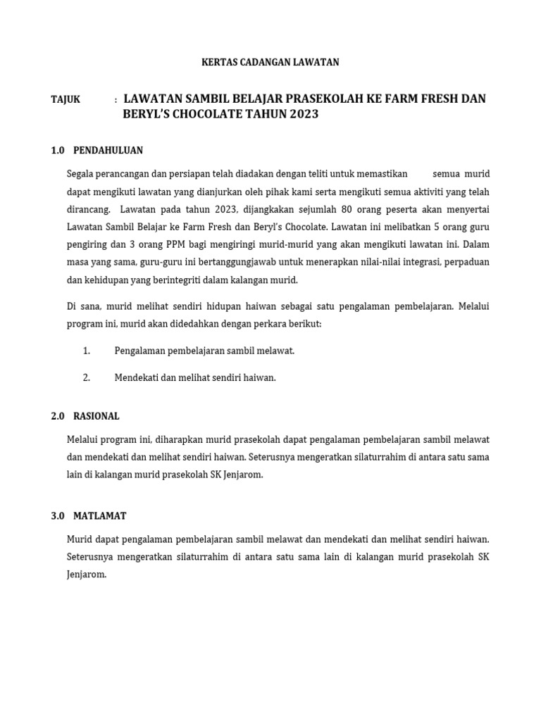 Kertas Cadangan Lawatan Pdf