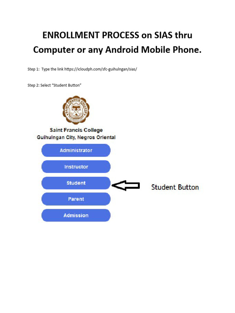 ENROLLMENT PROCESS On SIAS Thru Computer or Any Android Mobile Phone | PDF
