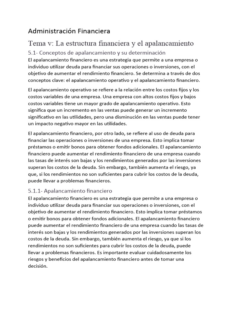 Administracion Financiera Tema 5 | PDF | Apalancamiento (Finanzas) | Business