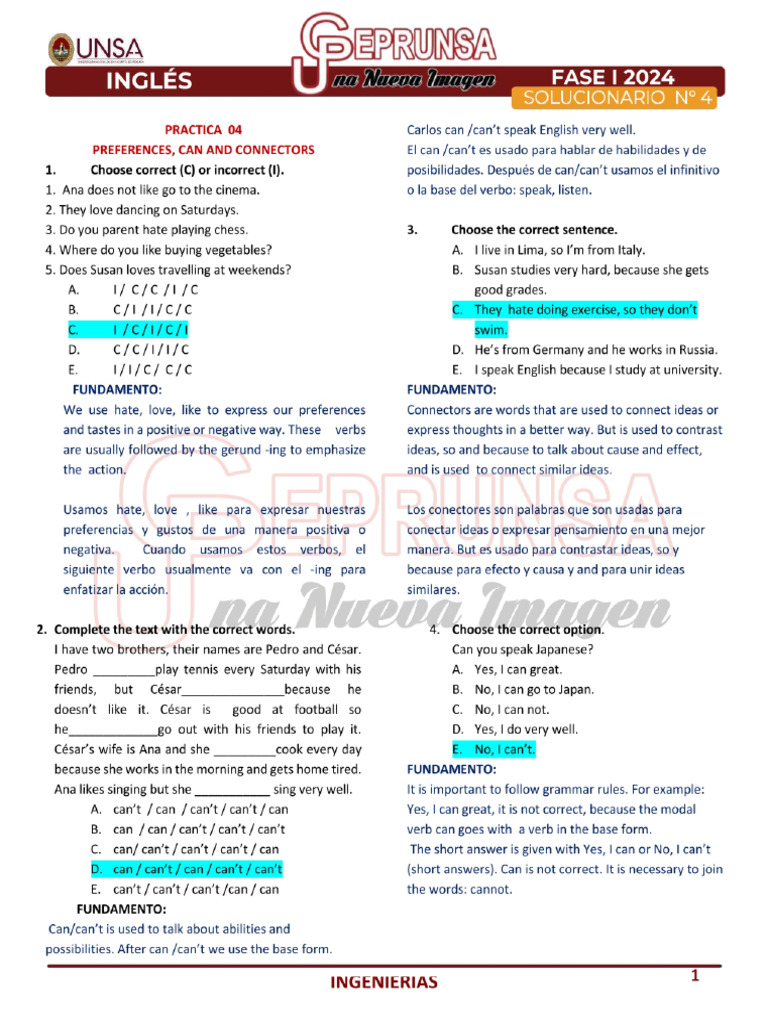 s4 (I) Ingles Ceprunsa I Fase 2024 | PDF
