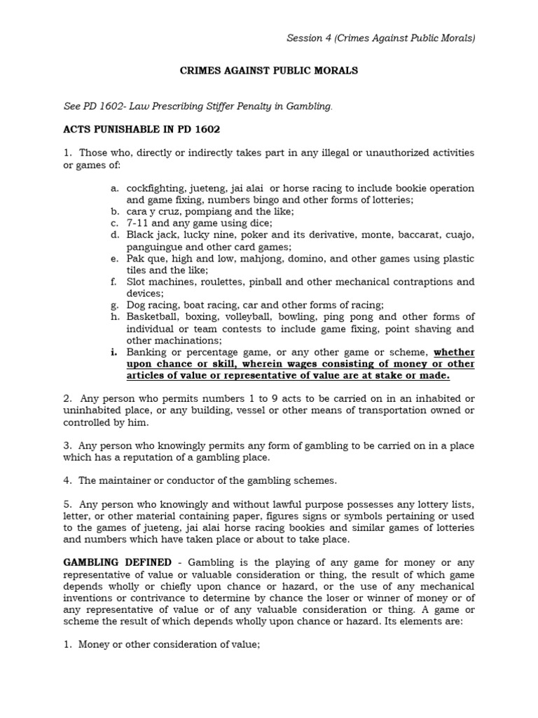 Session 4 Crimes Against Public Morals | PDF | Gambling | Crimes