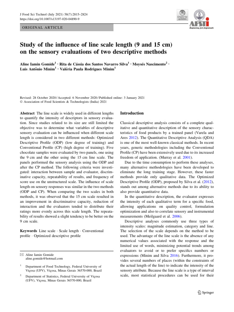 Impact of Line Scale Length on Sensory Evaluation | PDF | F Test ...
