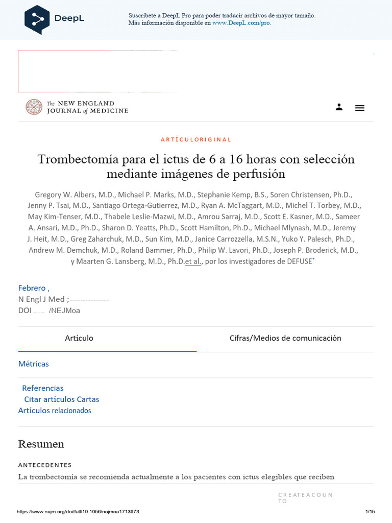 Thrombectomy For Stroke at 6 To 16 Hours With Selection by Perfusion ...