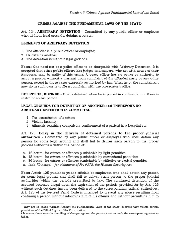 Session 6 Crimes Against Fundamental Law of The State | PDF | Detention (Imprisonment) | Arrest