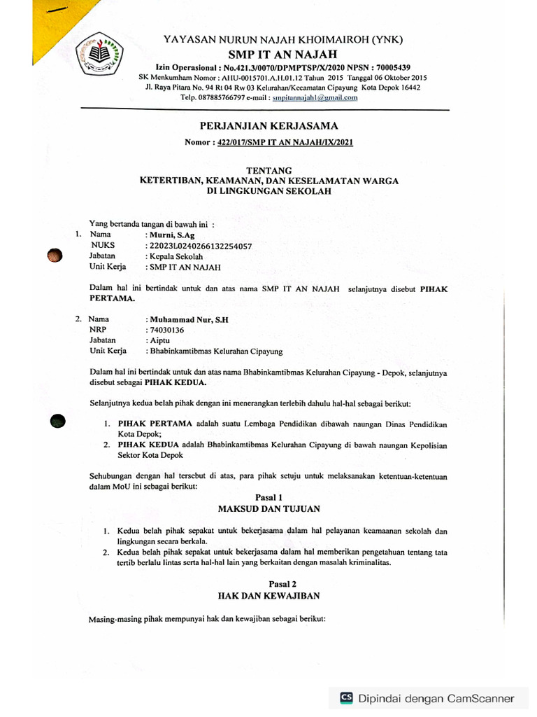 MOU Keamanan Dan Ketertiban Lingkungan Sekolah (Babinsa) | PDF