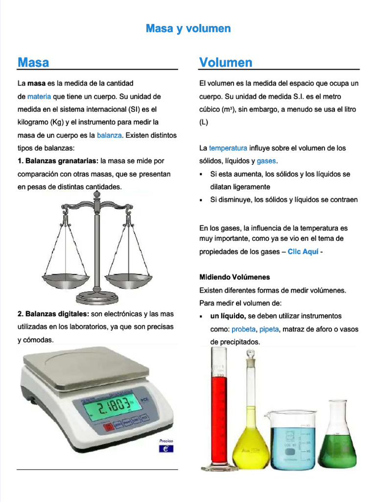 Instrumentos para medir masa y volumen | PDF | Volumen | Masa