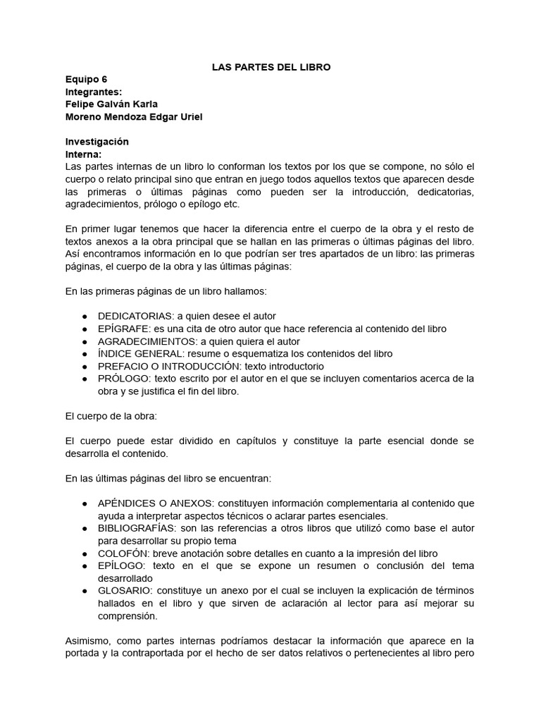Partes Internas y Externas del Libro | PDF