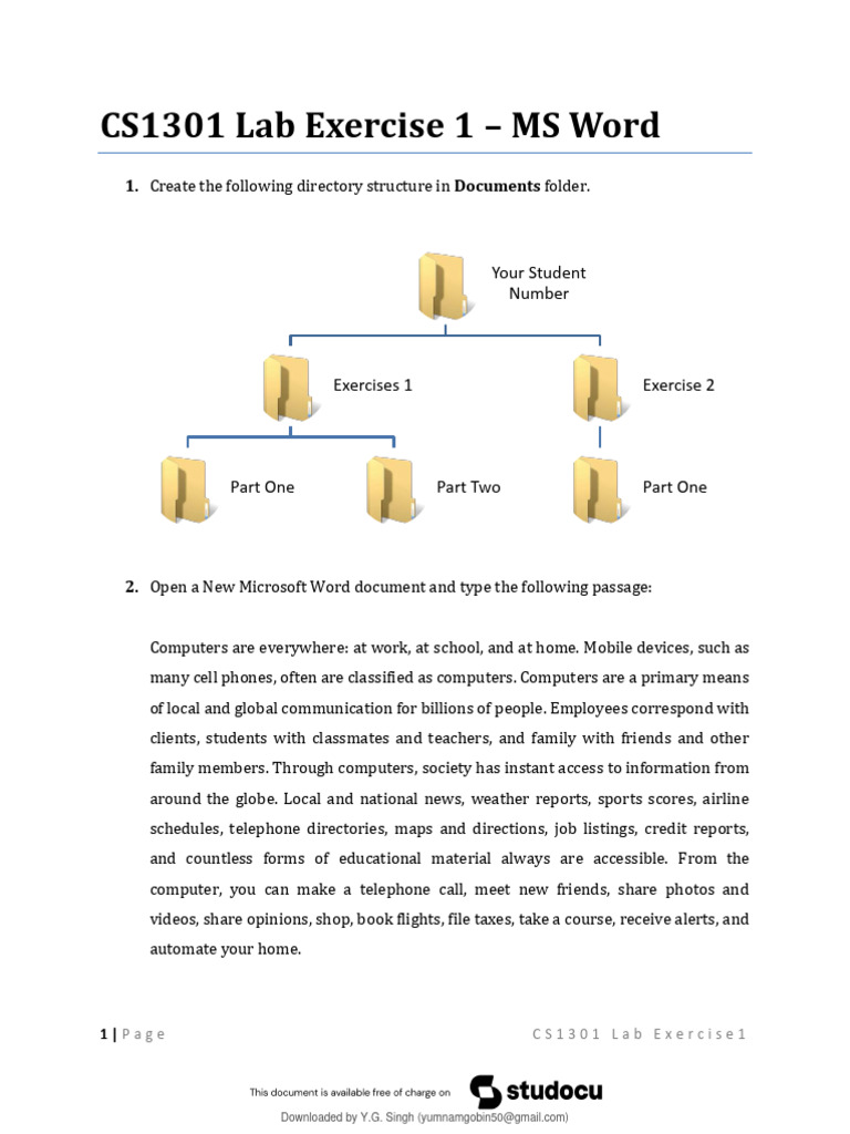 CS1301 Lab Exercise 1 - MS Word | PDF | Computer File | Microsoft Word