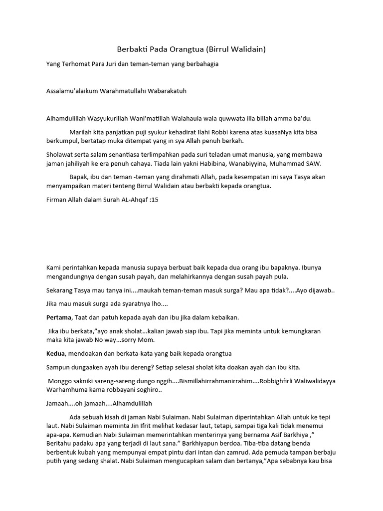 Teks Pidato "Berbakti Pada Orang Tua" | PDF