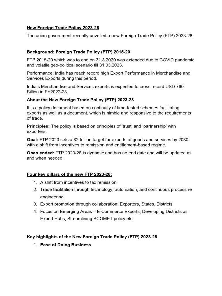 New Foreign Trade Policy 2023 | PDF | E Commerce | Exports