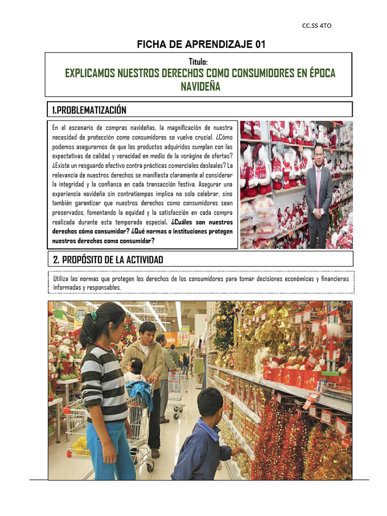 1 Ficha de Aprendizaje CCSS 4° Grado | PDF | Protección al Consumidor | Los consumidores