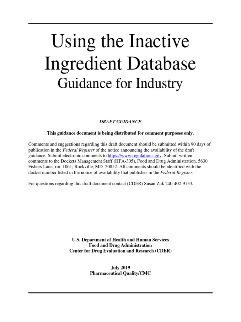 FDA Inactive Ingredient Database Guidance | PDF | Food And Drug ...