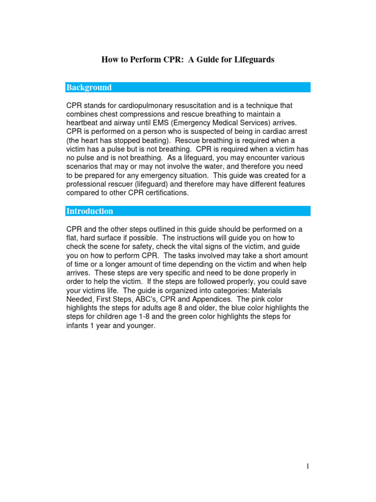 How To Perform CPR | PDF | Cardiopulmonary Resuscitation | Medical ...