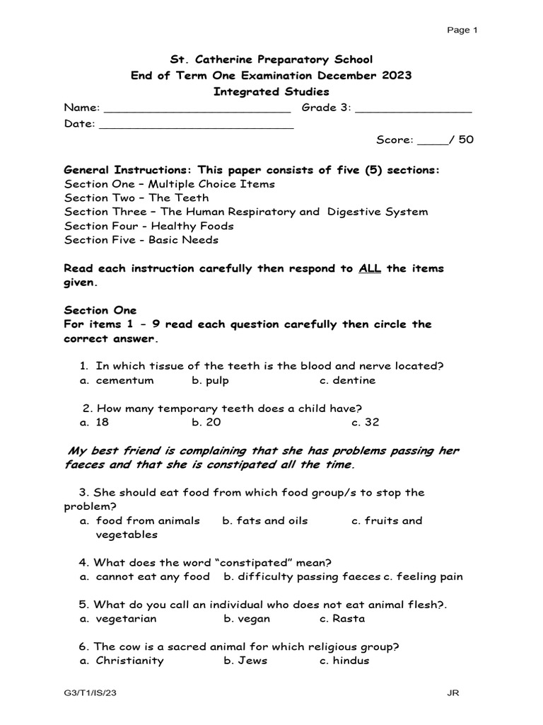 Integrated Studies Grade 3 Term 1 | PDF | Tooth | Anatomy