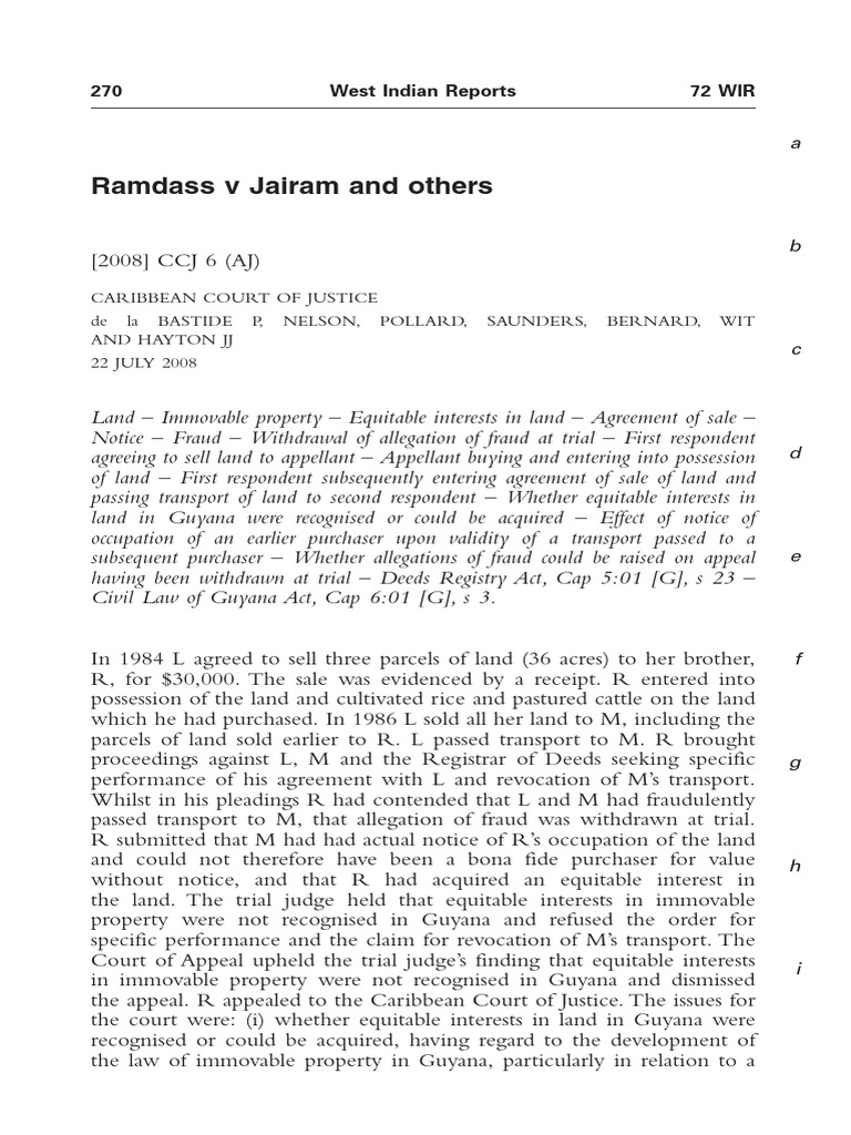 Ramdass v Jairam: Equitable Interests in Land | PDF | Common Law ...