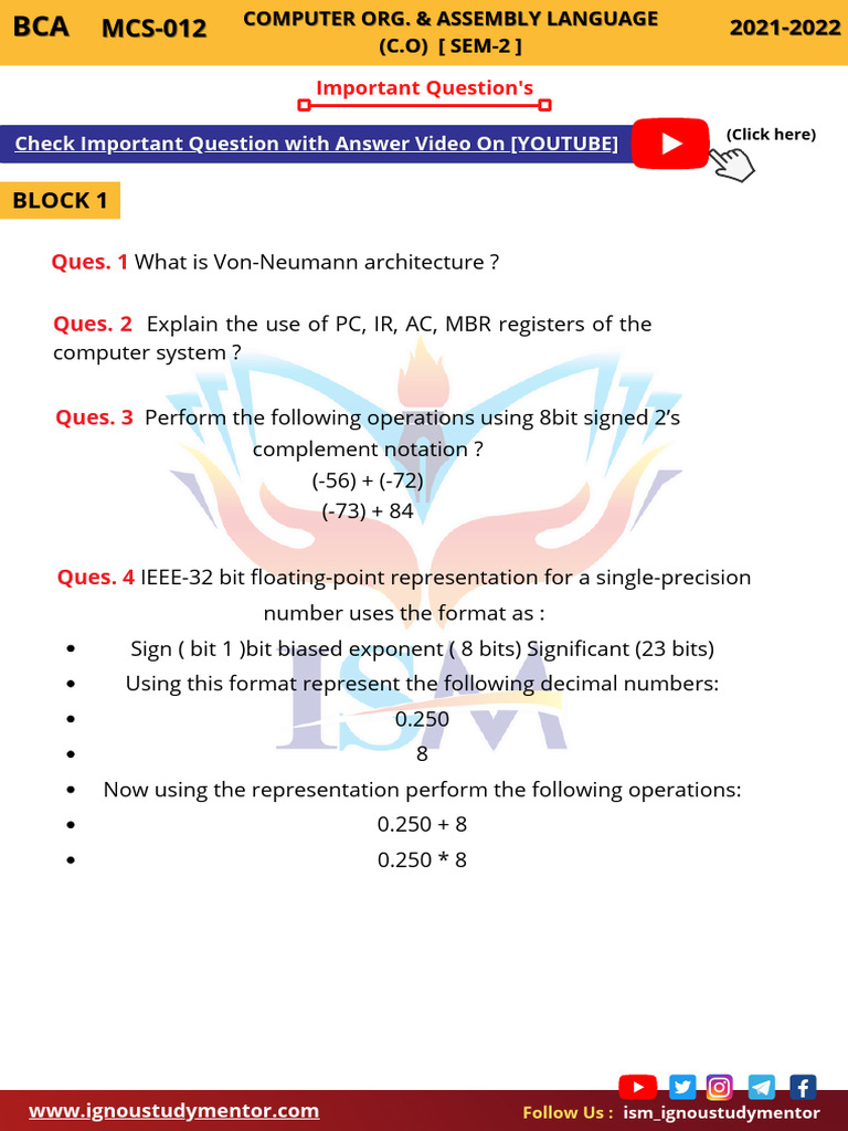 MCS 012 C.O Imp Ques | PDF | Arithmetic | Theory Of Computation