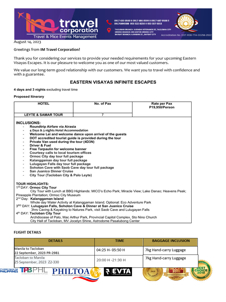 4D3N Leyte & Samar Tour Package | PDF